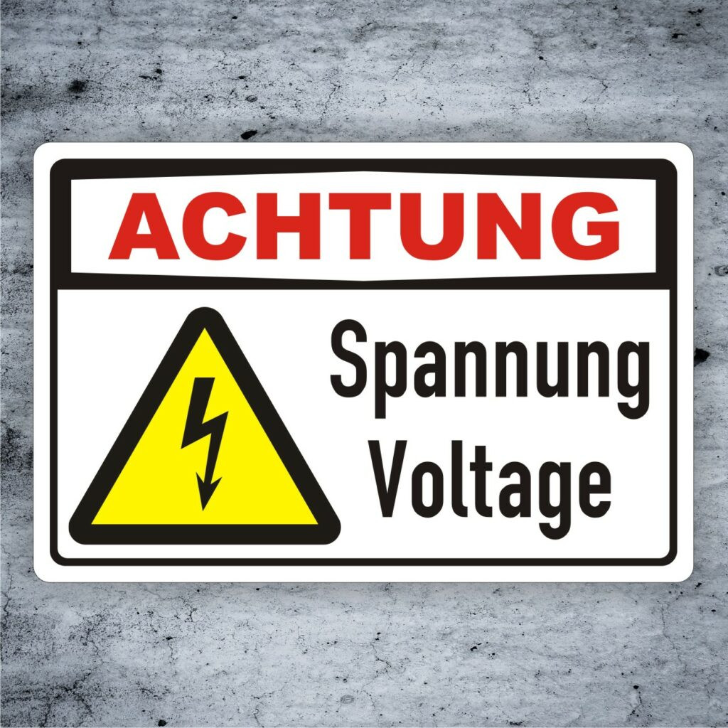 Warn- Schild Achtung Spannung Voltage Warnhinweis - PrintEngel Warn- Schild Achtung Spannung Voltage Warnhinweis - PrintEngel