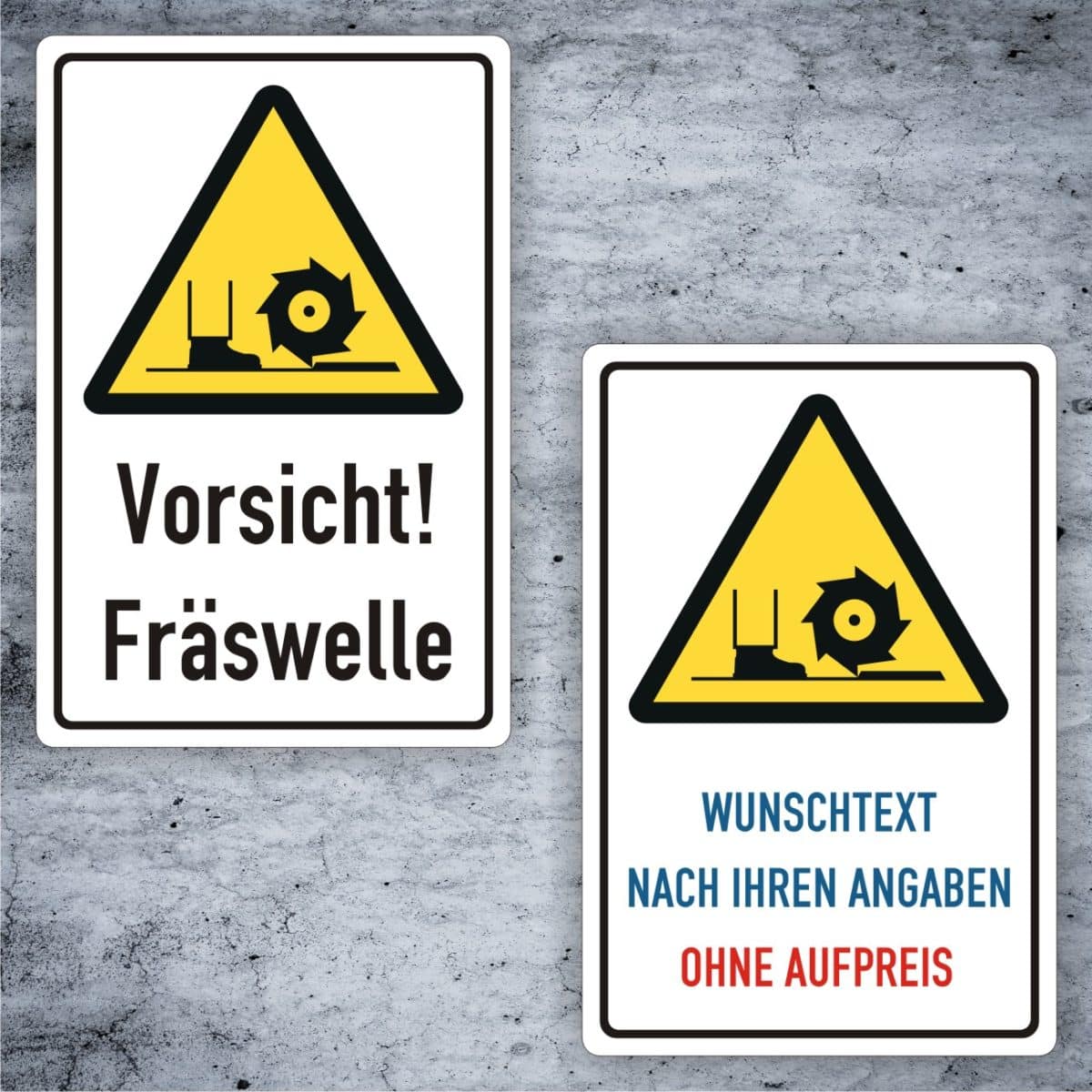 Kombischild Warnschild Warnung vor Fräswelle DIN 4844-2 D-W022 - PrintEngel