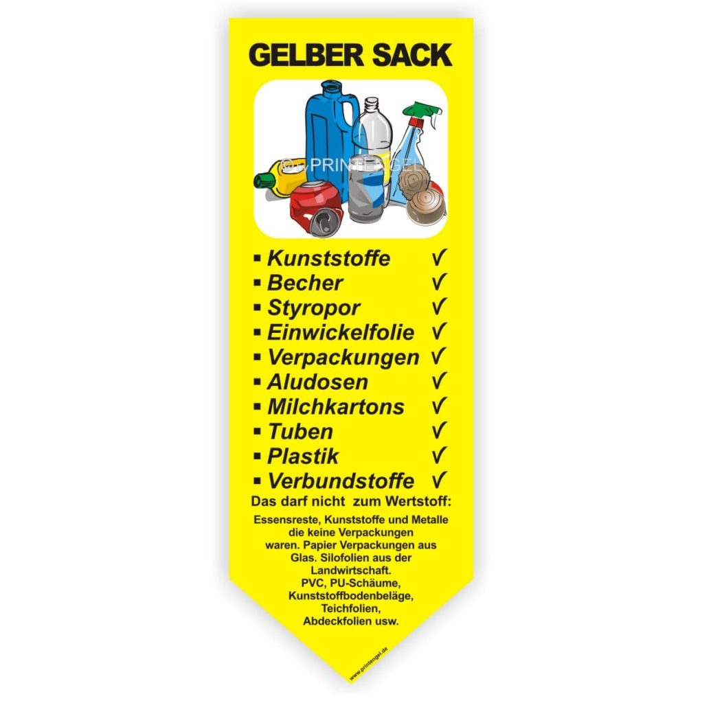 Wertstoffaufkleber was darf in den gelben Sack - Sammelbehälter, Tonne ...