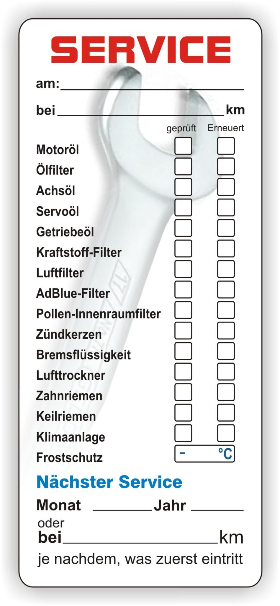 Serviceaufkleber Inspektionsaufkleber Aufkleber KFZ - PrintEngel