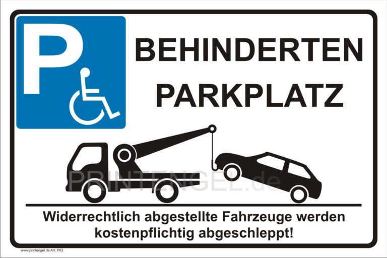 Hinweisschild, Parkplatzschild Behinderten Parkplatz - PrintEngel