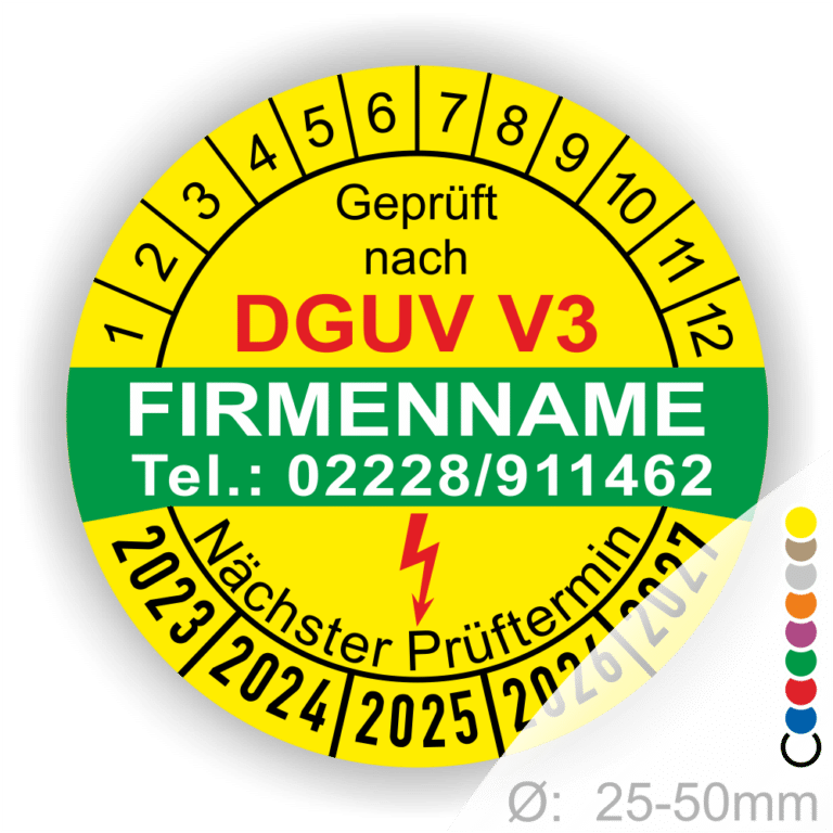 DGUV V3 Prüfplaketten Wunschtext personalisiert - PrintEngel